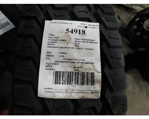 FREIGHTLINER CST120 CENTURY Tires in Holland, MI #54918