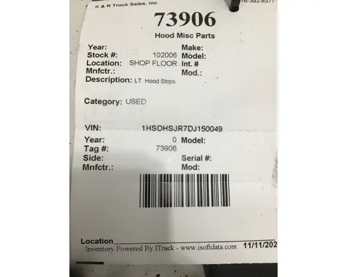 INTERNATIONAL PROSTAR Hood Misc Parts OEM# 3810978C4 in Holland, MI $20 ...