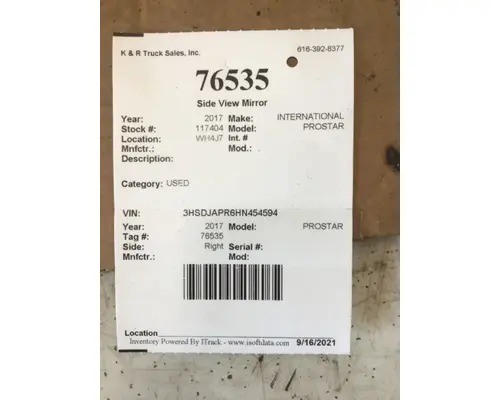 INTERNATIONAL PROSTAR Side View Mirror in Holland, MI #76536