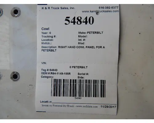PETERBILT Cowl OEM# R64-1149-100R in Holland, MI $100.00 #54840
