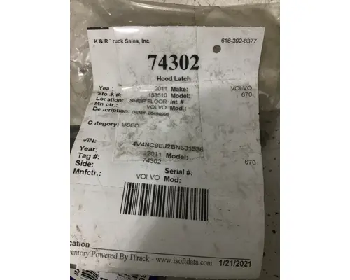 VOLVO 670 Hood Latch OEM# 20498998 in Holland, MI #74302