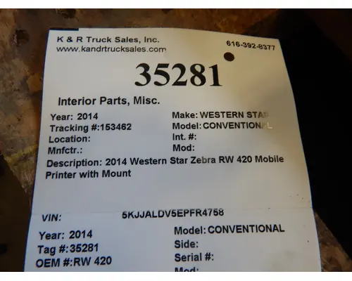WESTERN STAR Conventional Module OEM# RW 420 in Holland, MI #35281